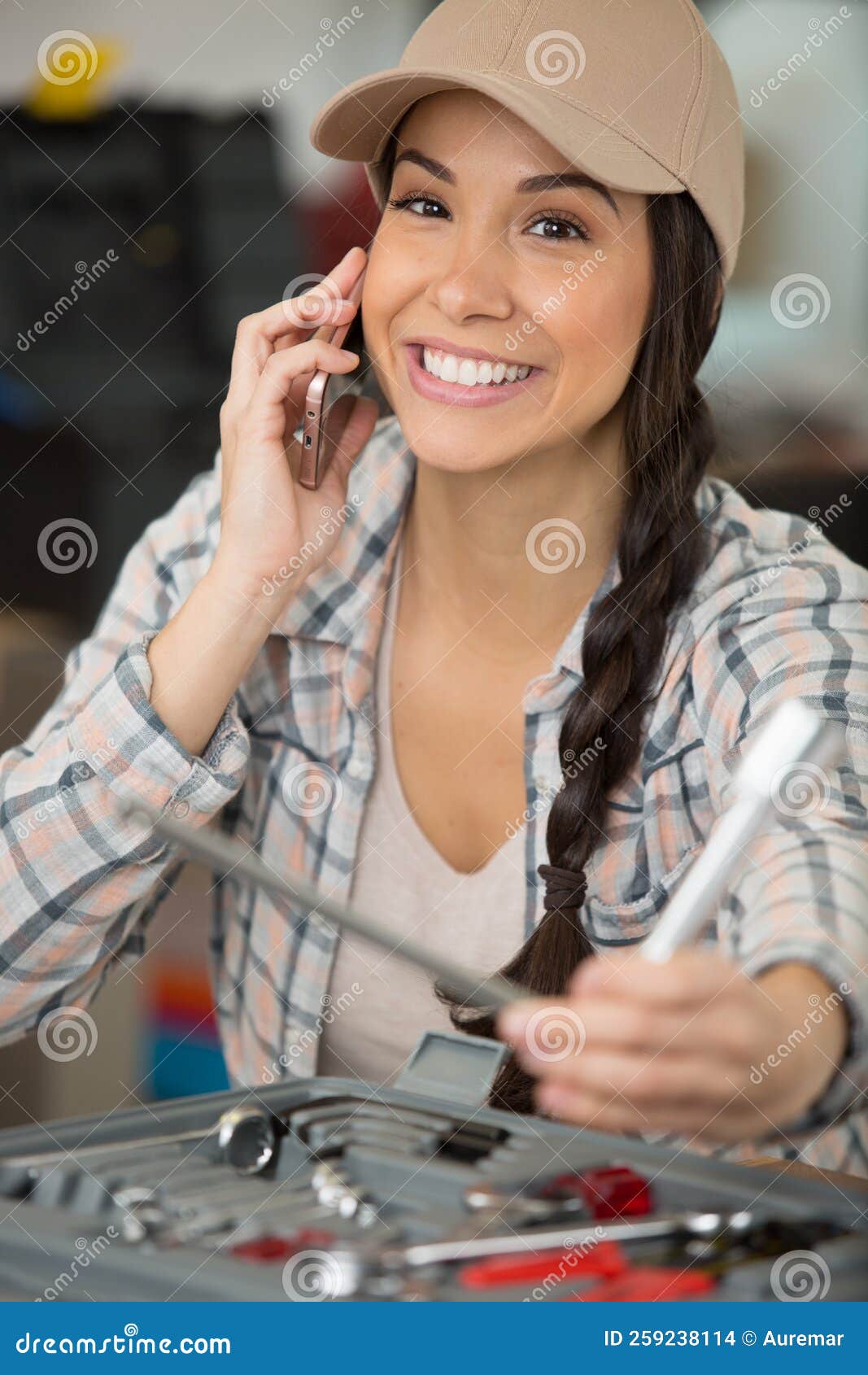 Female on Phone Fixing Computer Stock Photo - Image of steel, teen ...