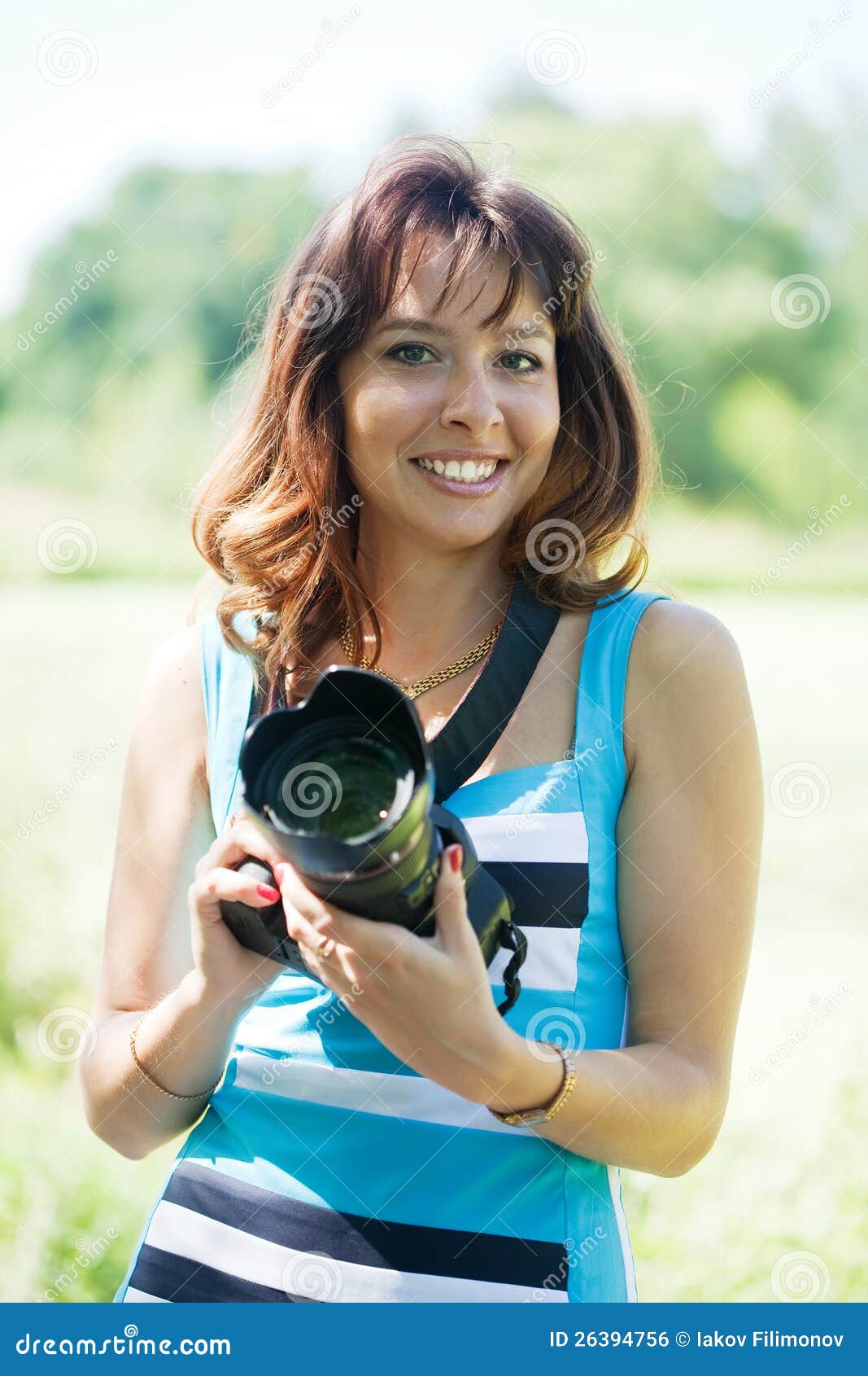 Female Photographer with Camera Outdoor Stock Photo - Image of ...