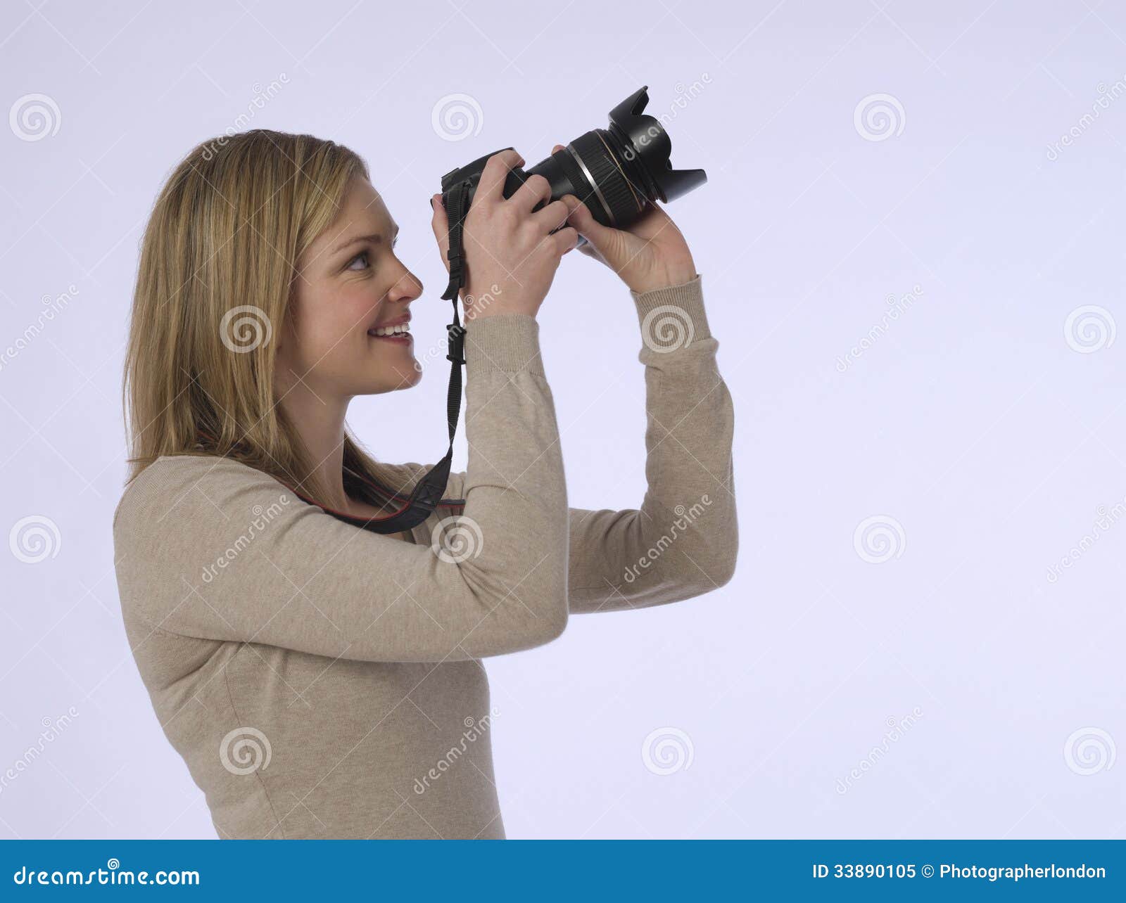 Female Photographer with Camera in Studio Stock Image - Image of ...