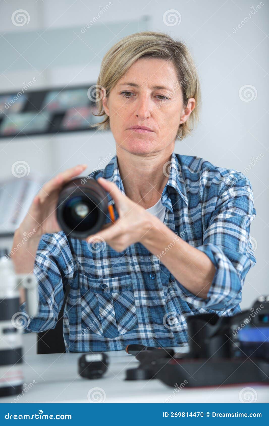 Female Photographer with Lens Stock Photo - Image of caucasian, view ...