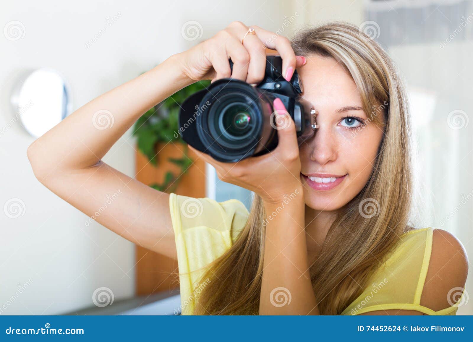 Female Photographer Testing New Camera Stock Photo - Image of freelance ...