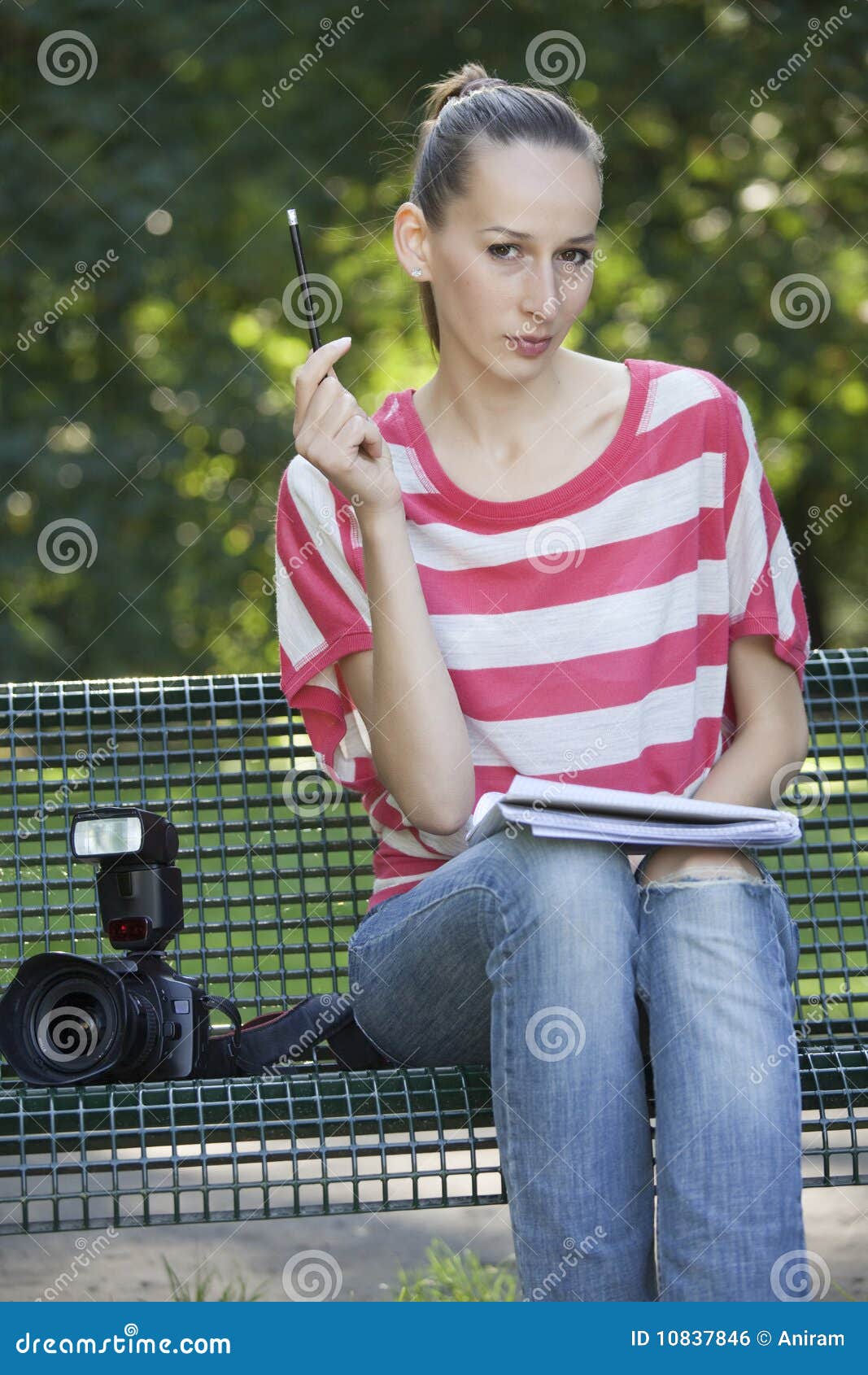 Female Photographer Thinking Stock Photo - Image of digital, flash ...