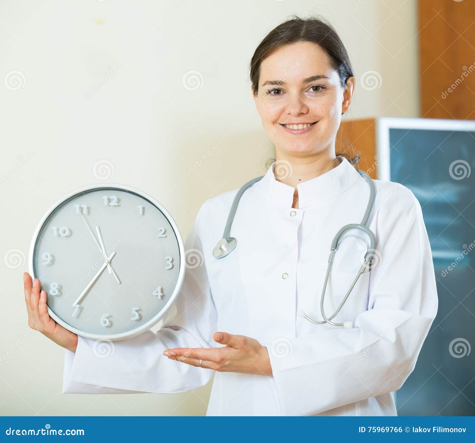 Female Physician Reminding about Time of Appointment Stock Photo ...