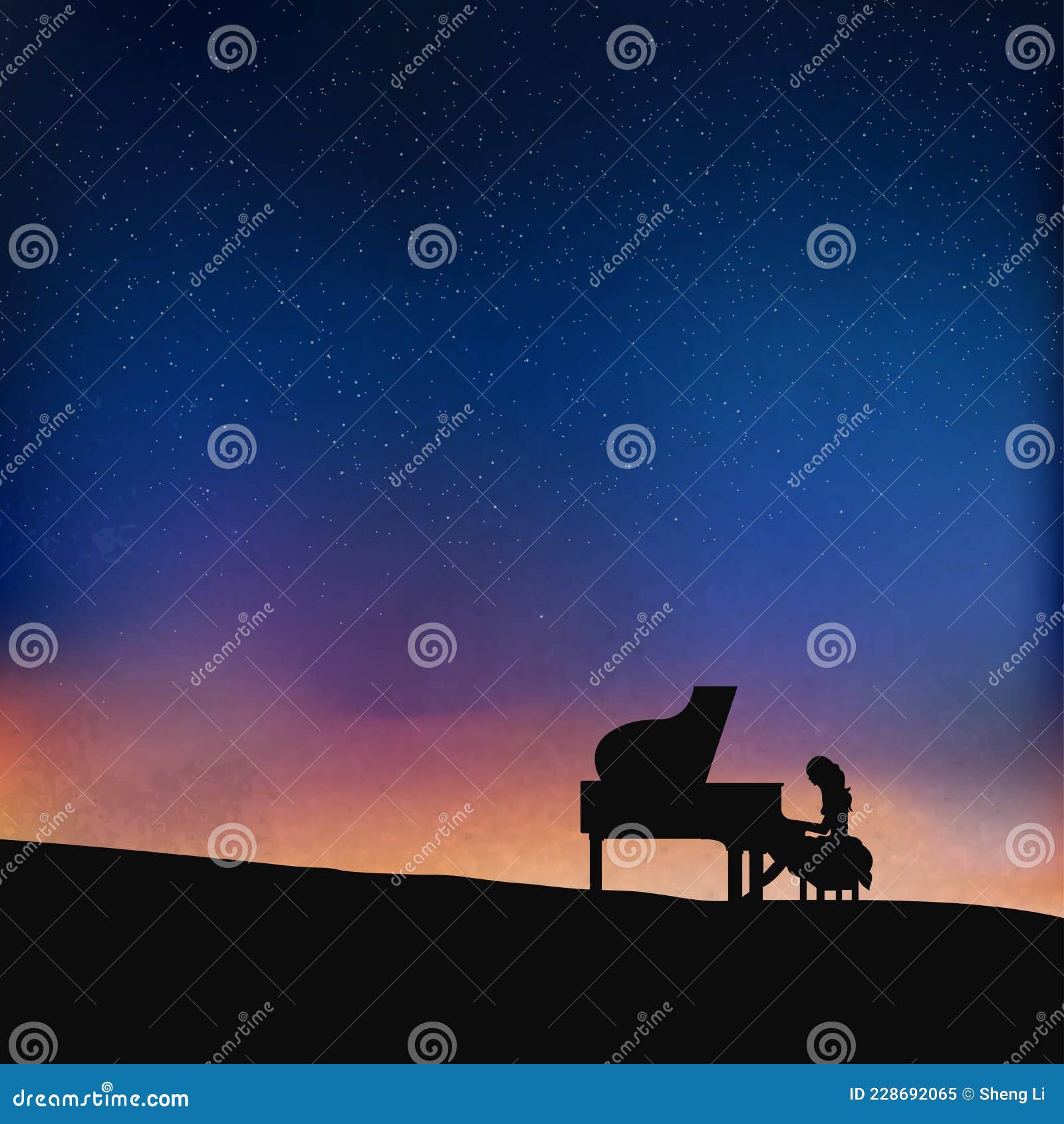 A Female Pianist, Under the Sunset Stock Vector - Illustration of ...