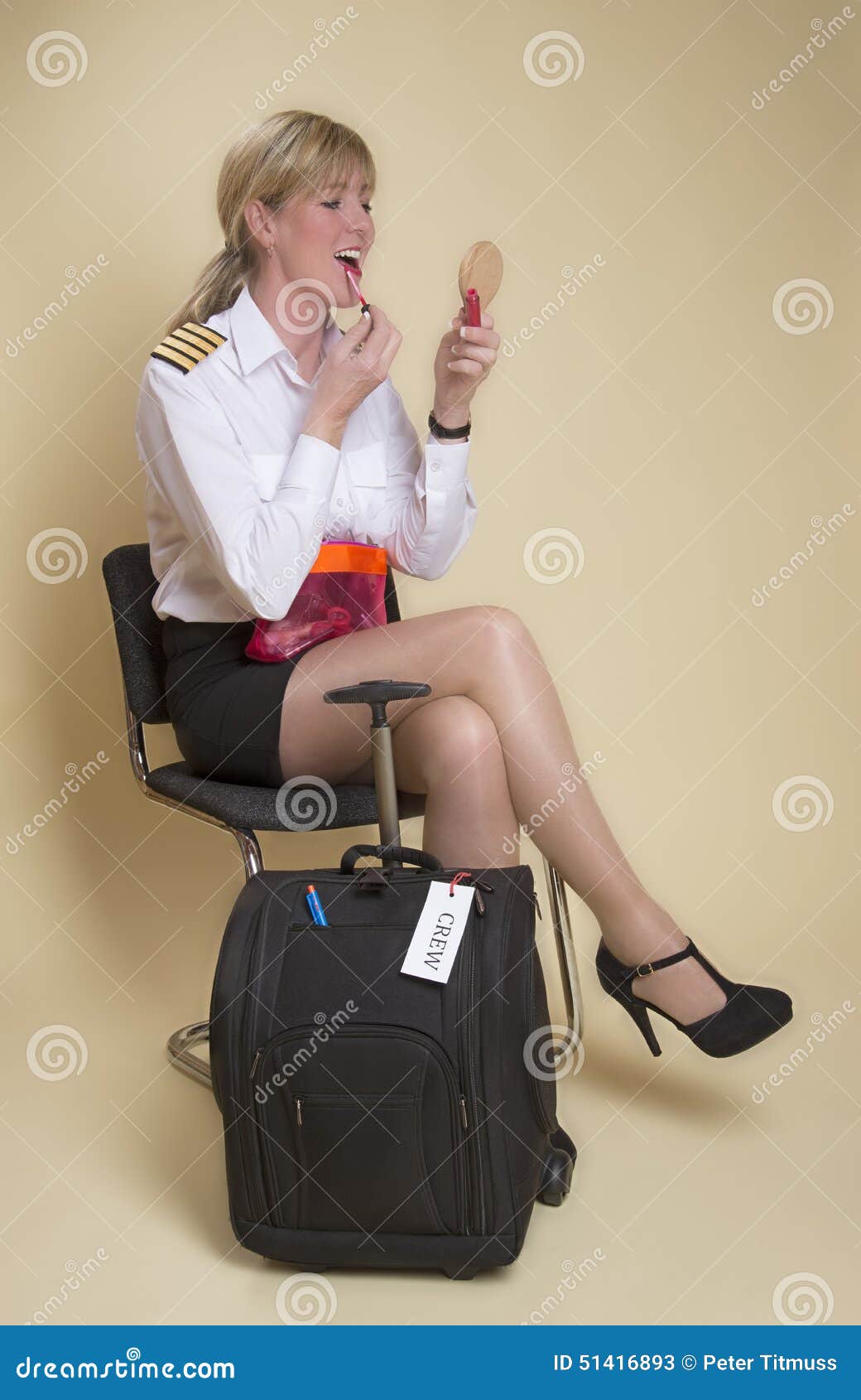 Female Pilot Applying Her Makeup Stock Image - Image of attractive ...