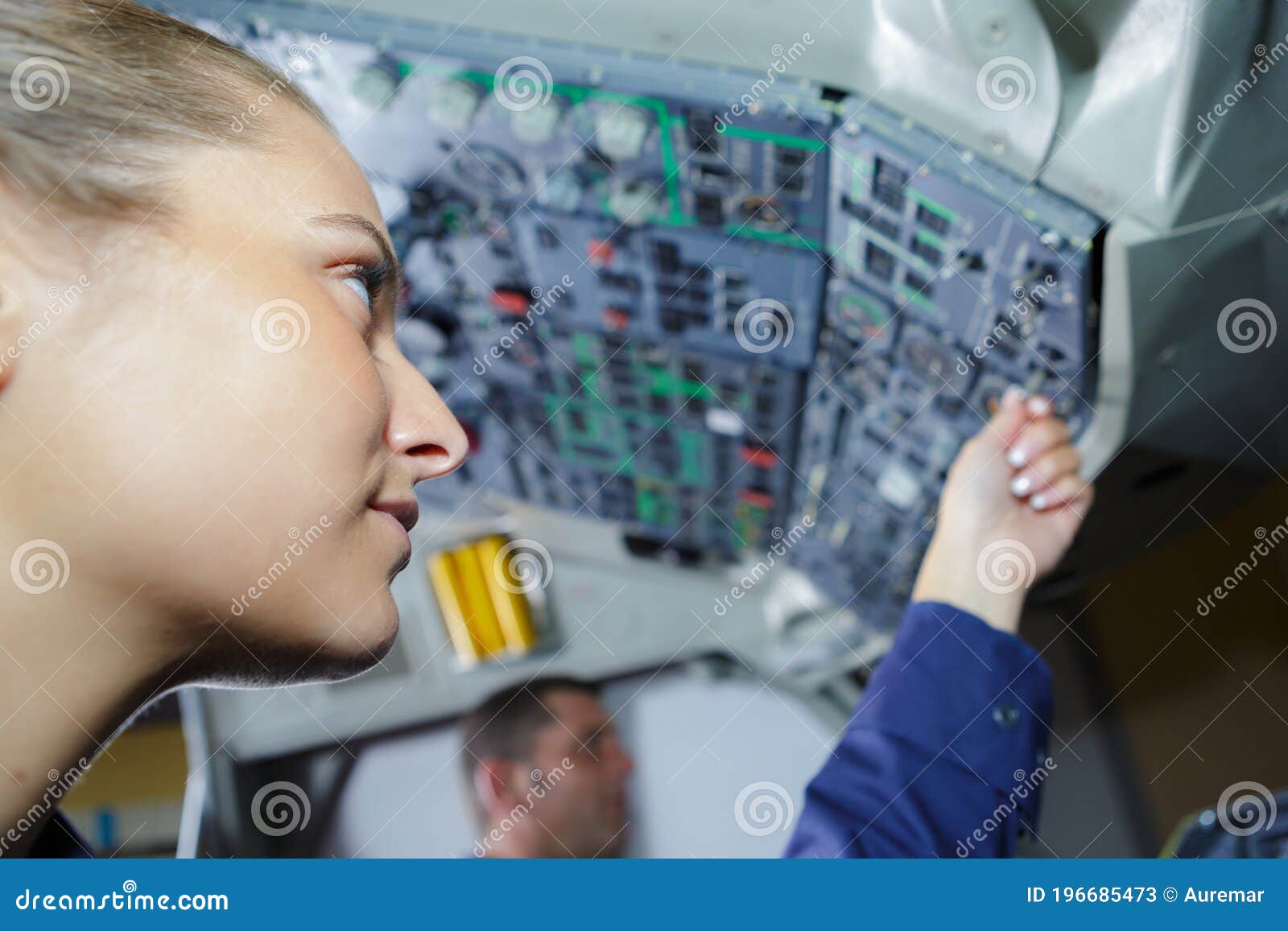 Female Pilot Engineer in Pilot Cockpit Stock Image - Image of ...