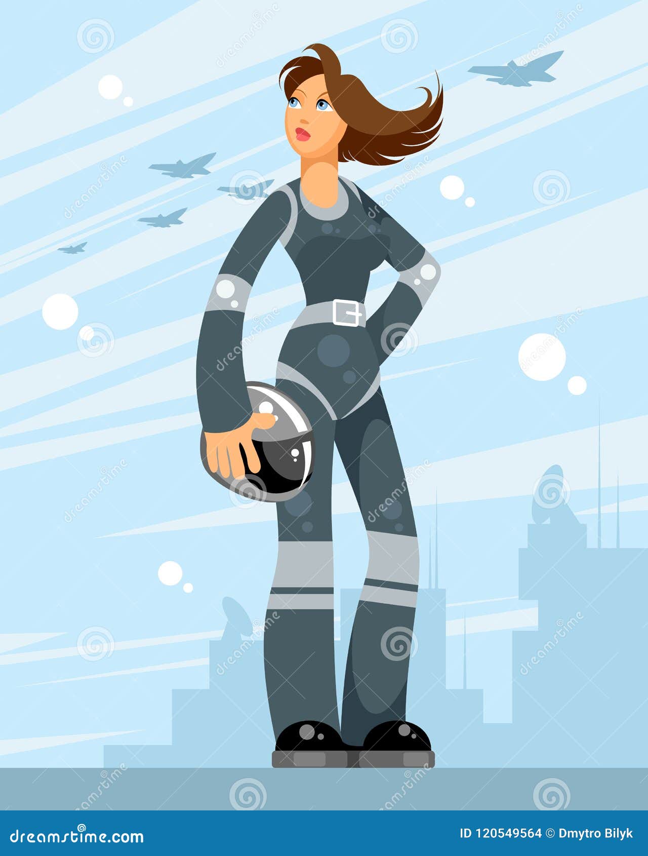 Female Pilot In Aircraft Cockpit Vector Illustration | CartoonDealer ...