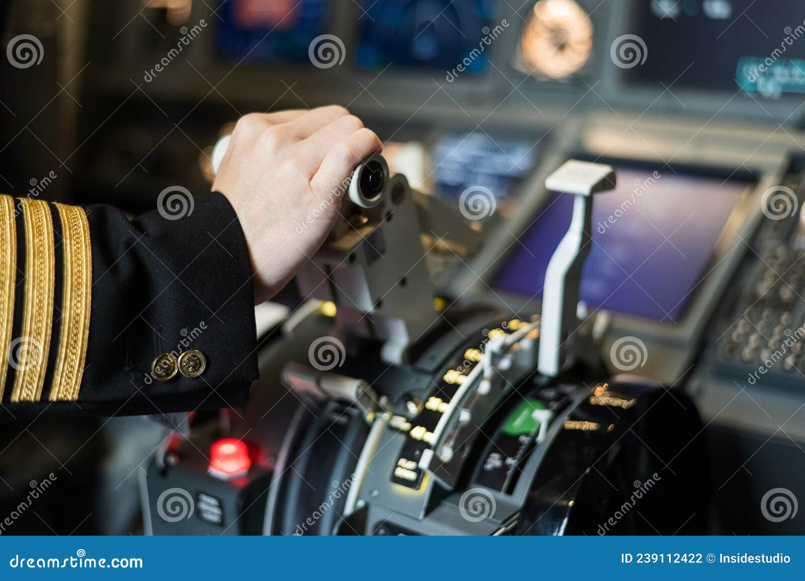 Female Pilot& X27;s Hand on the Plane Engine Control Stick. Stock Photo ...