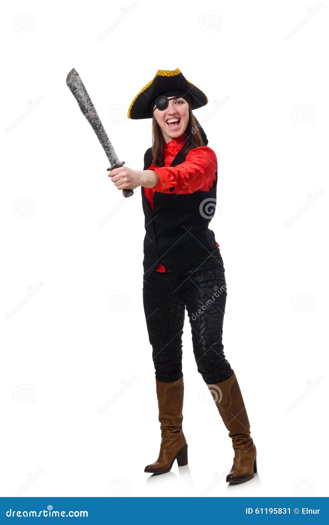 The Female Pirate Holding Sword Isolated on White Stock Image - Image ...