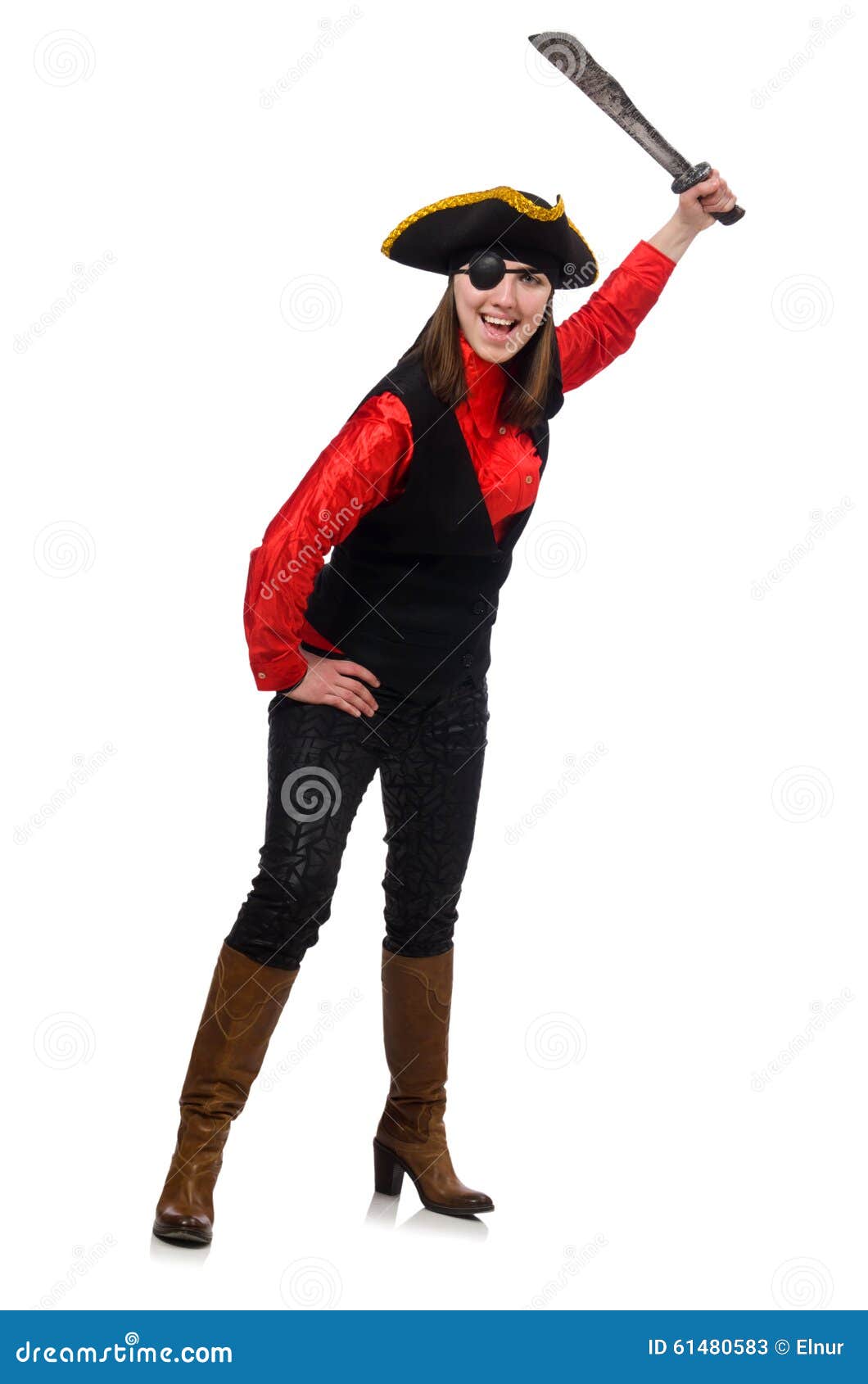 The Female Pirate Holding Sword Isolated on White Stock Image - Image ...