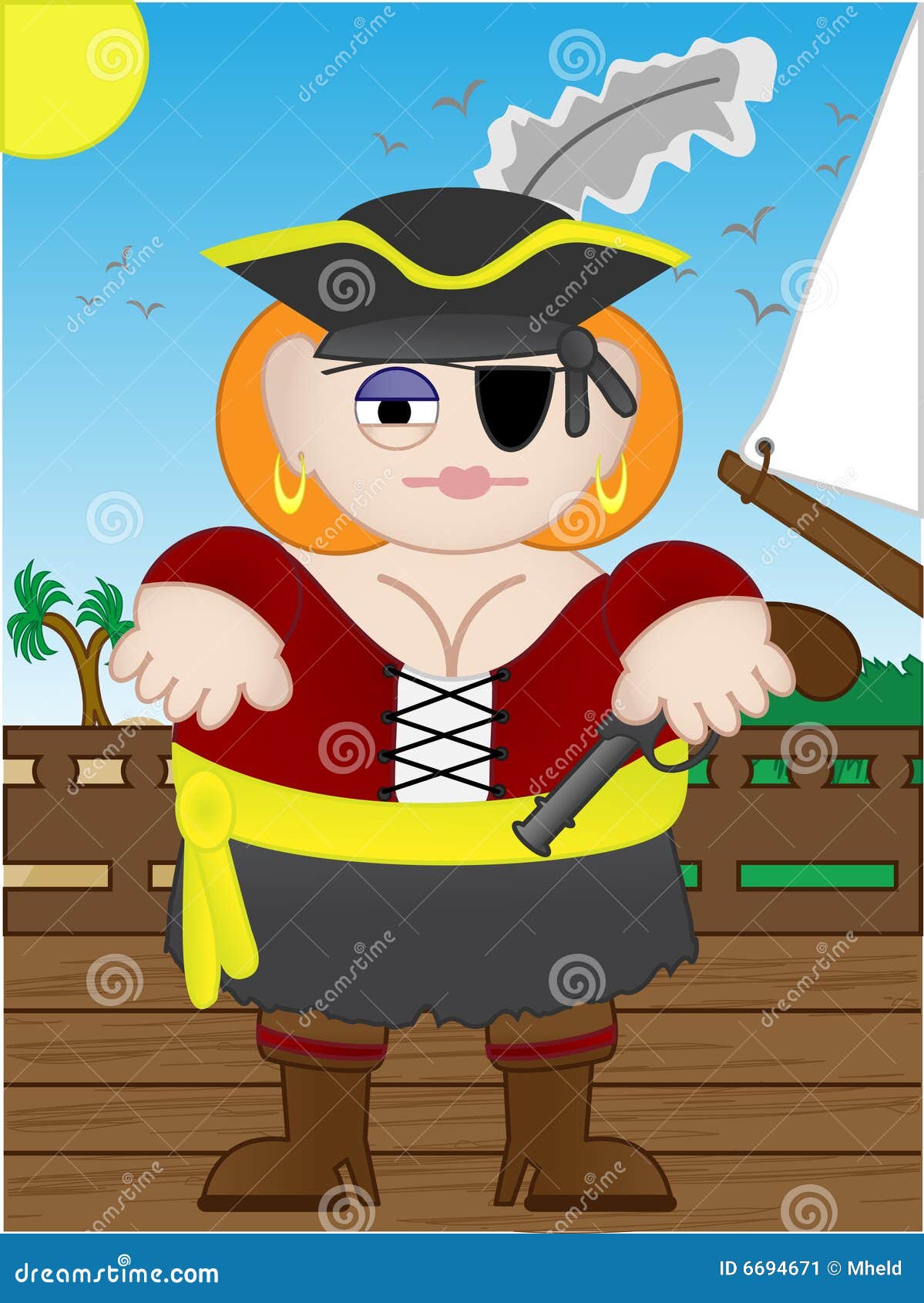 Female Pirate Standing On Boat Cartoon Vector | CartoonDealer.com #6694671