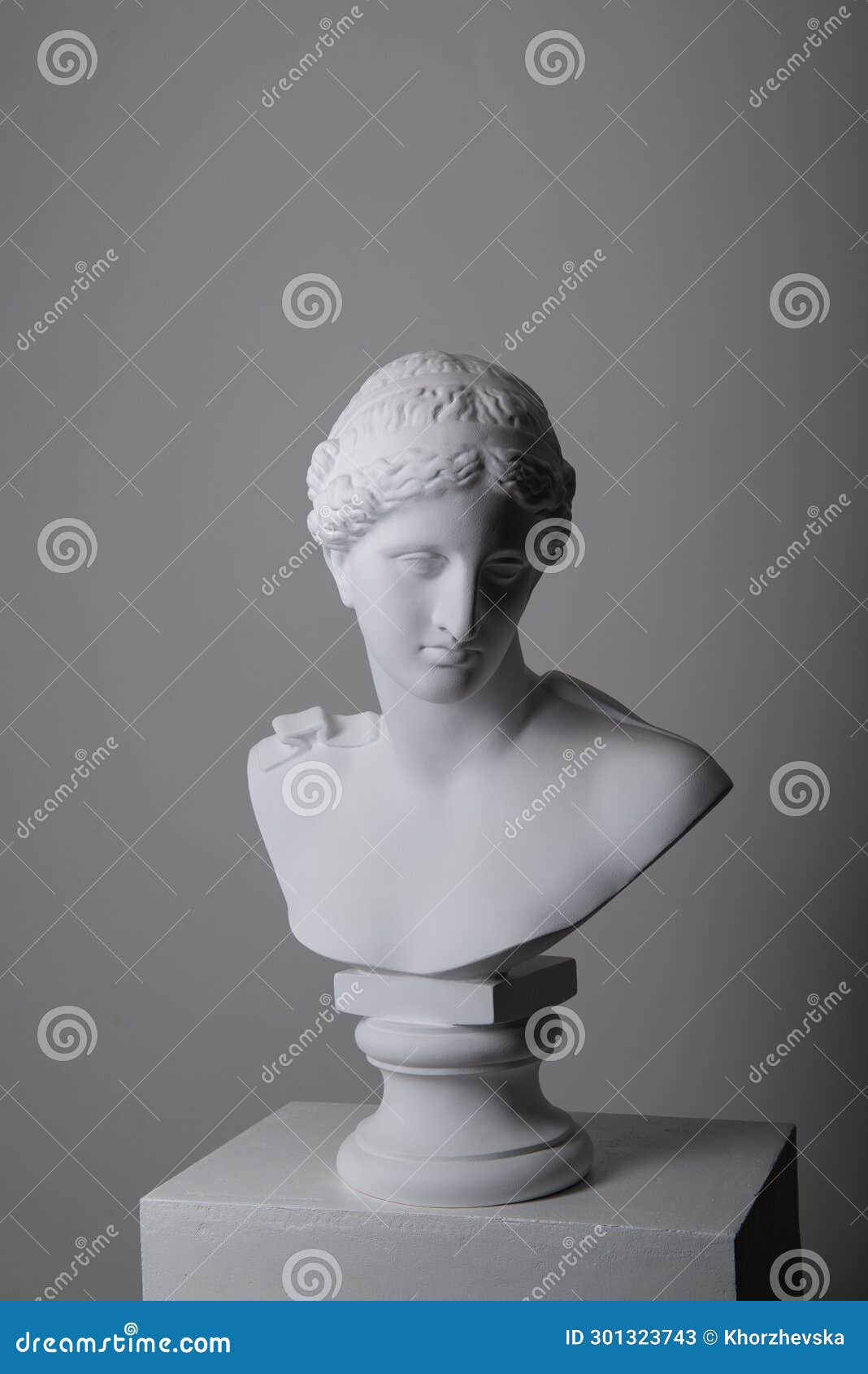 Female Plaster Statue Head in Studio Over Gray Background Stock Image ...