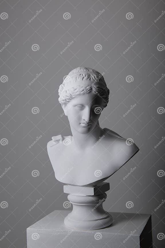 Female Plaster Statue Head in Studio Over Gray Background Stock Image ...