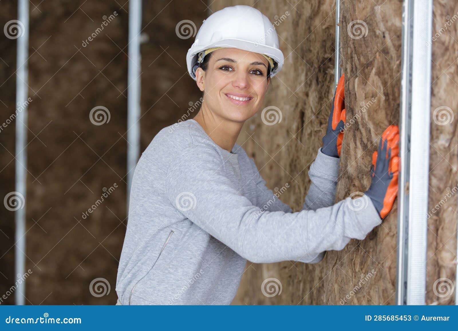 Female Plasterer Worker at Indoors Wall Insulation Works Stock Image ...
