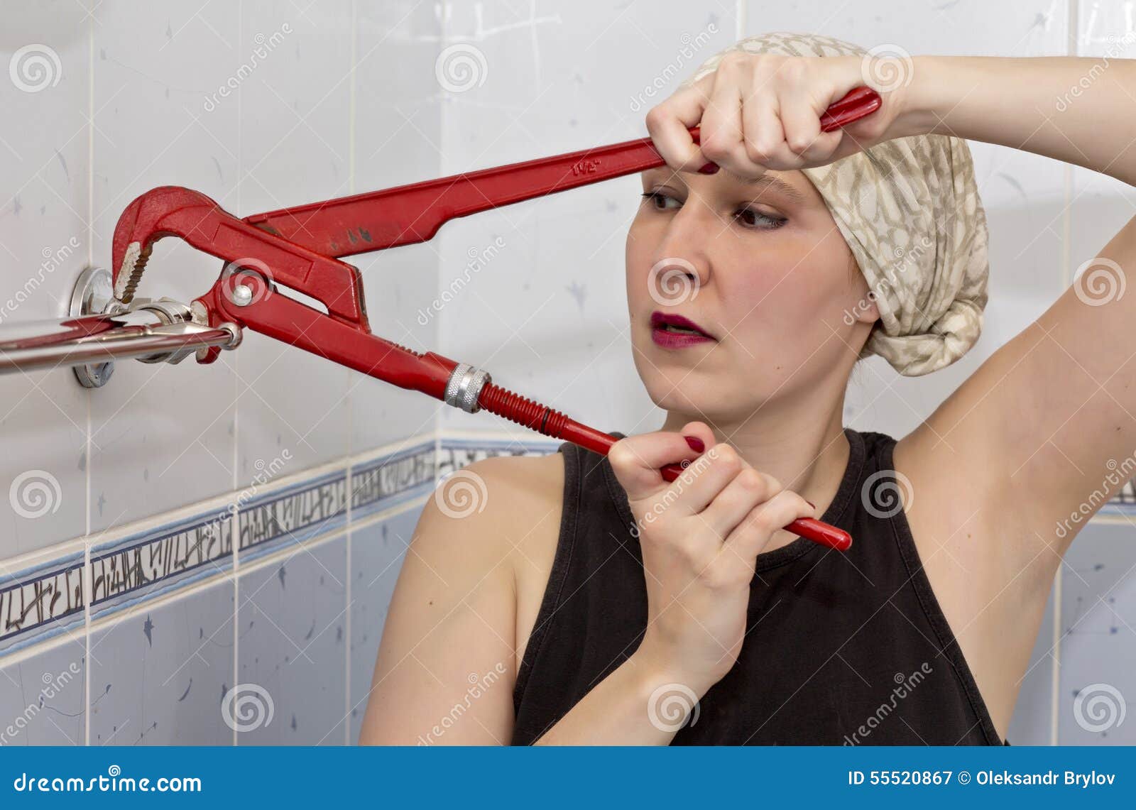 Female plumber stock image. Image of muscles, improvement - 55520867