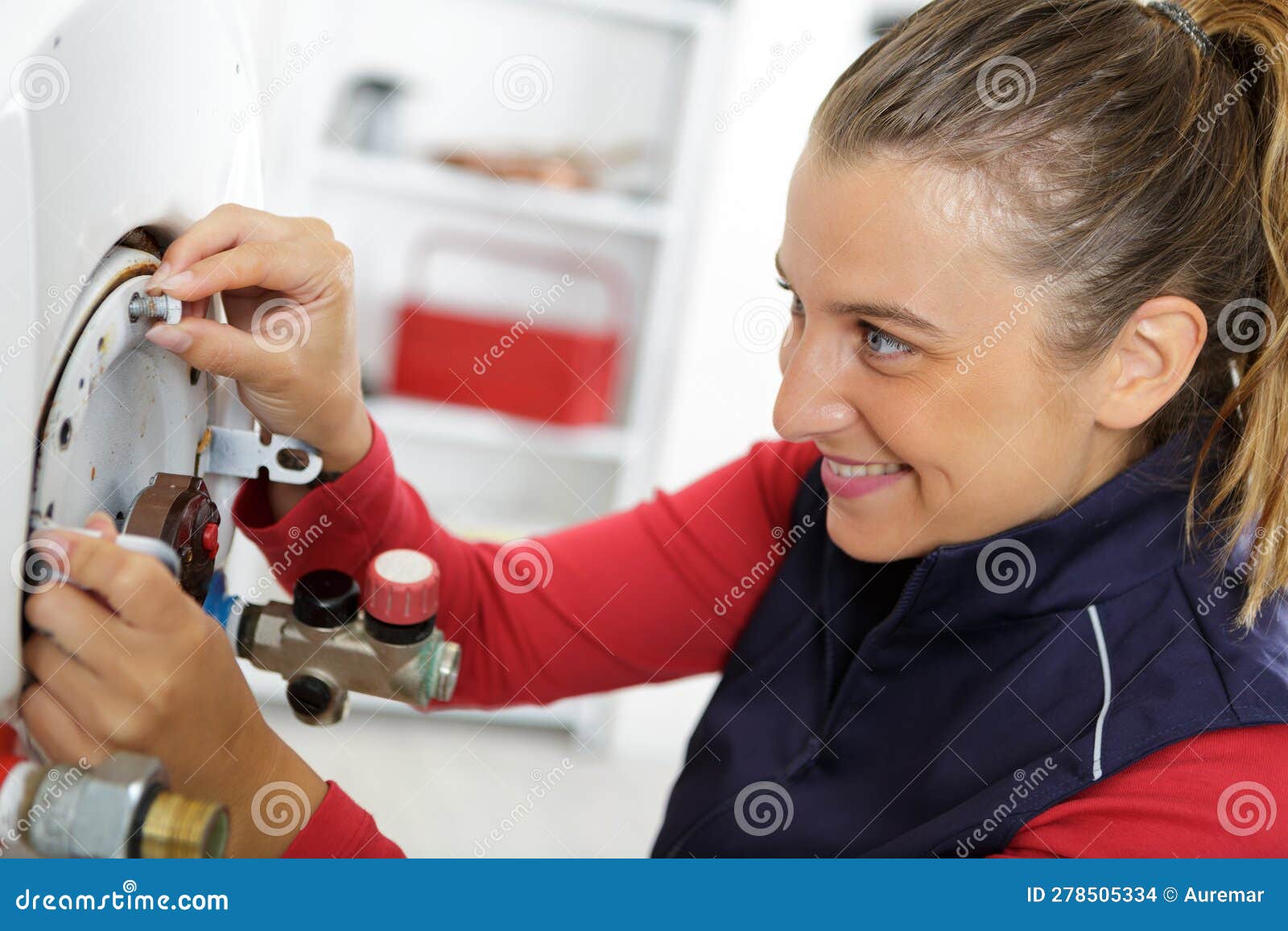 Female Plumber Working on Central Heating Boiler Stock Photo - Image of ...