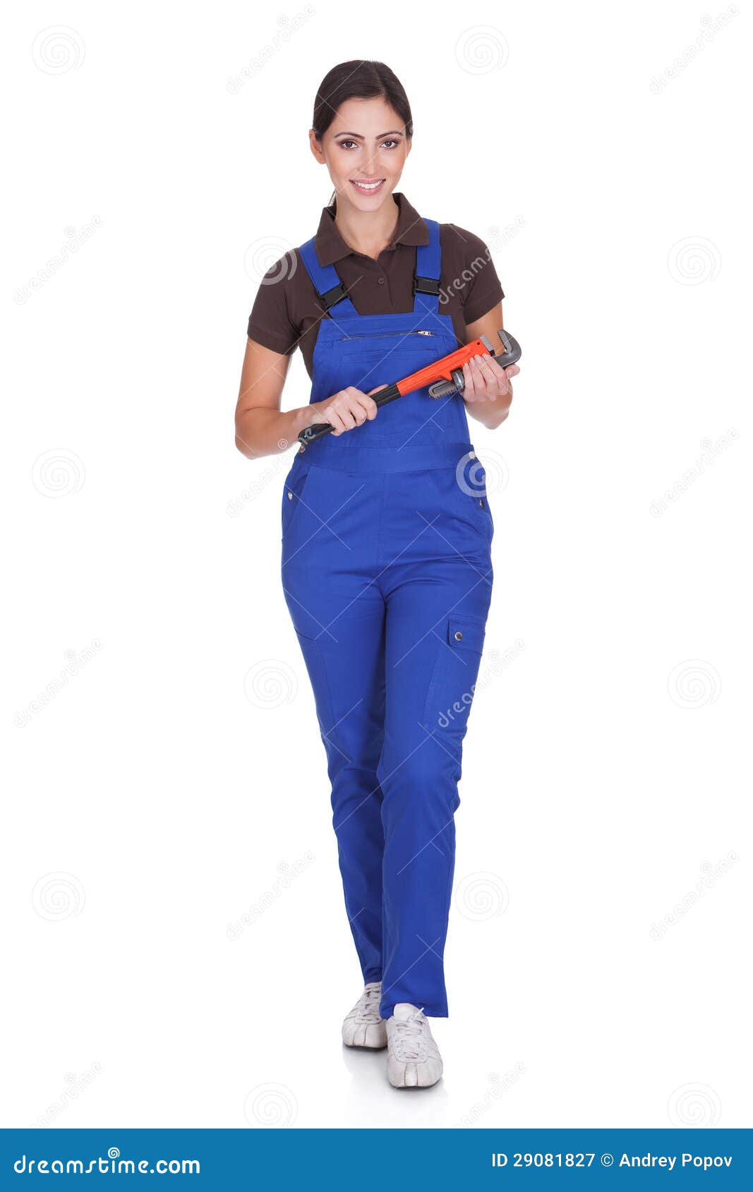 Female Plumber with a Wrench Stock Image - Image of female ...