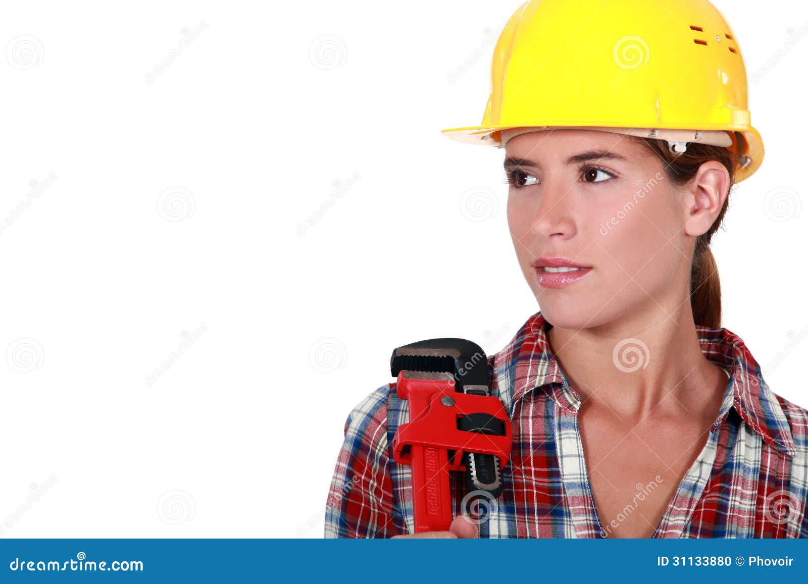 Female Plumber with a Wrench. Stock Photo - Image of repairing ...