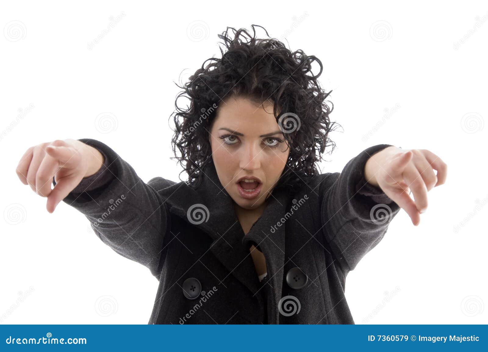 Female Pointing with Both Hands Stock Image - Image of model, jacket ...