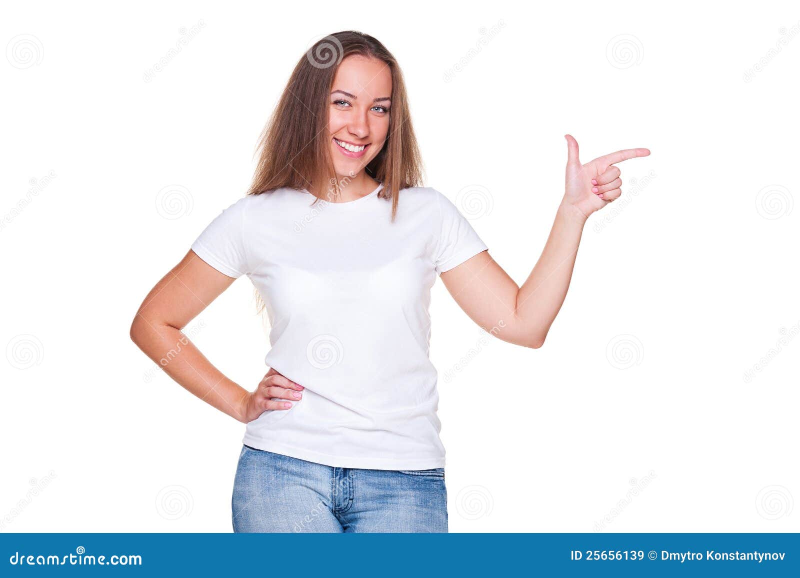 Female Pointing at Empty Copyspace Stock Image - Image of girl, happy ...