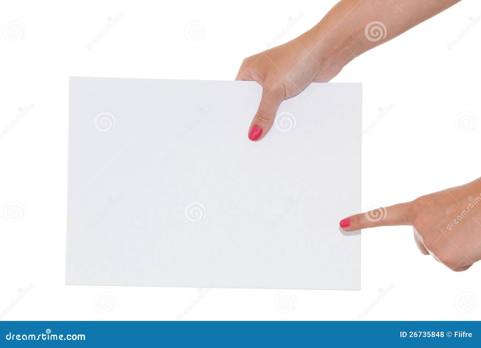 Female Pointing on Isolated Paper Stock Photo - Image of forearm, board ...