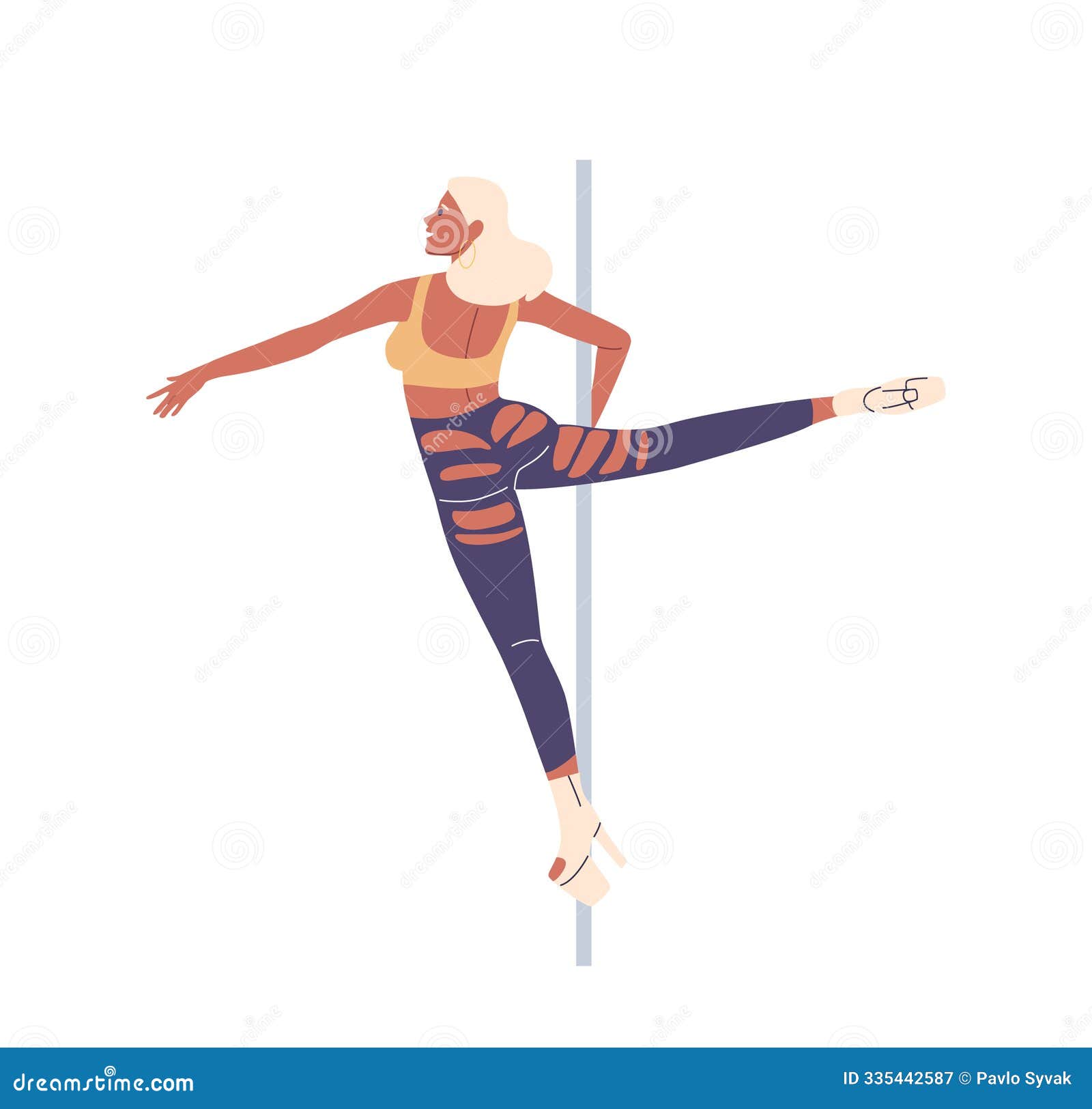 Female Pole Dancer Executing an Acrobatic Pose with Grace and Strength. Illustration Highlights ...