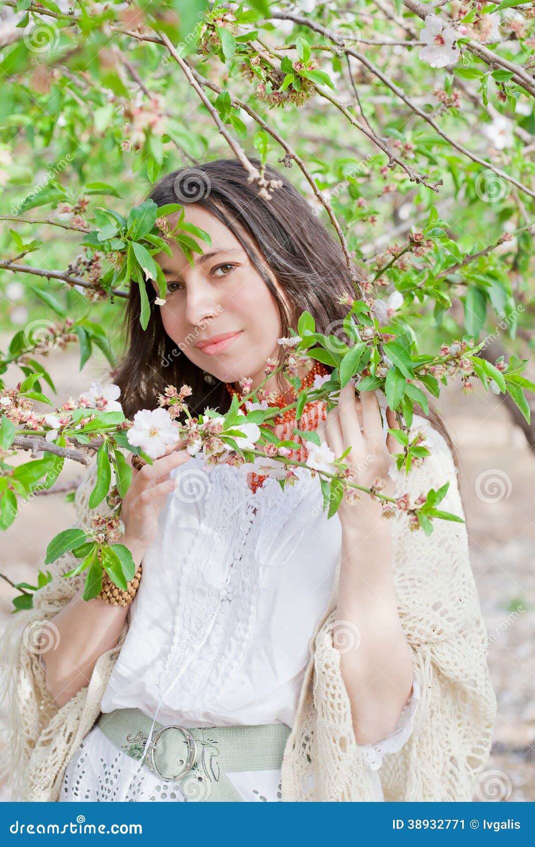 Female Portrait in Spring Blossom Stock Image - Image of outdoors, odor ...