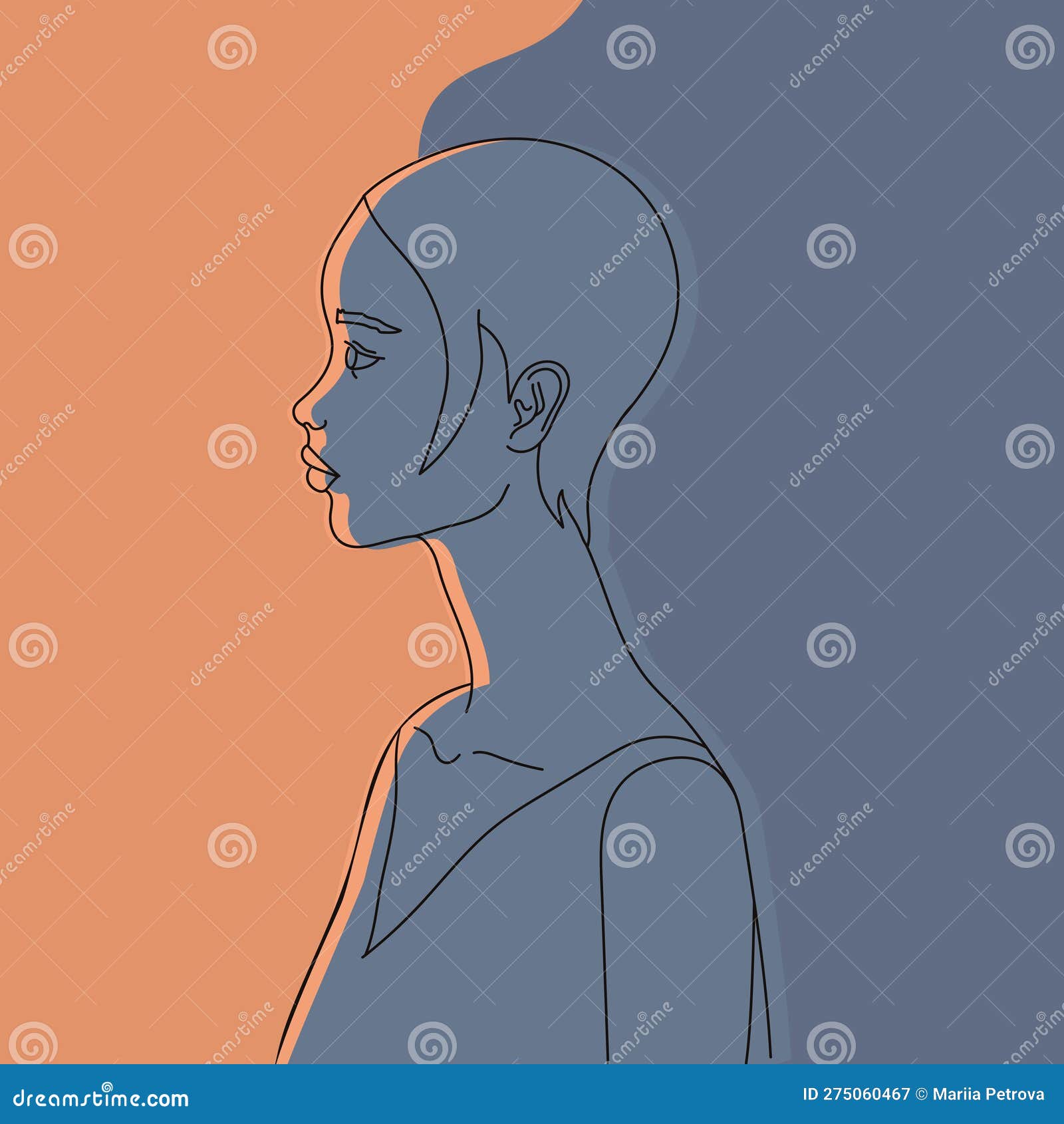 Female Portrait in Sunset. Female Profile Lit by the Sun Stock Vector ...