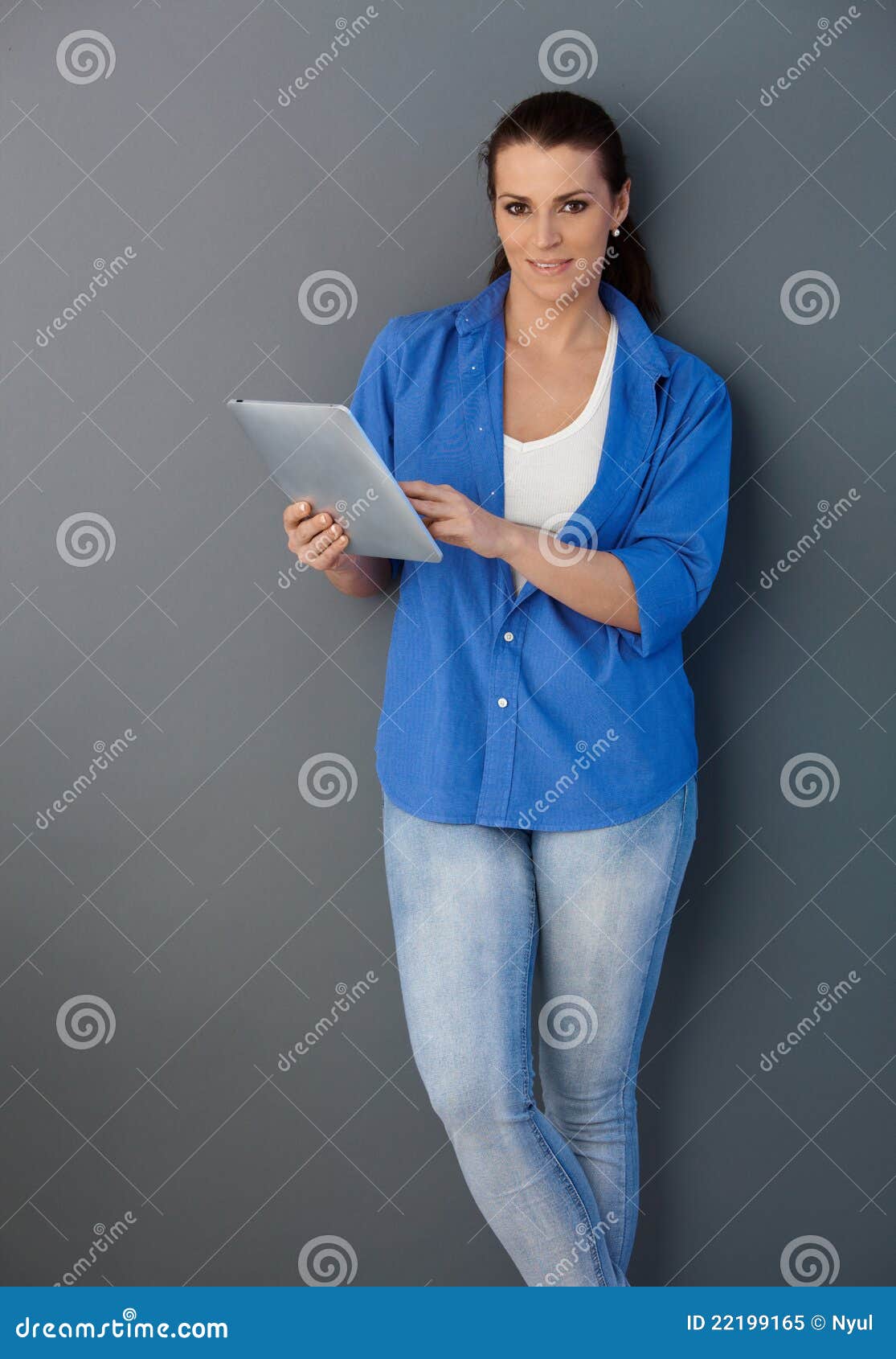 Female Portrait with Touchscreen Computer Stock Image - Image of blue ...