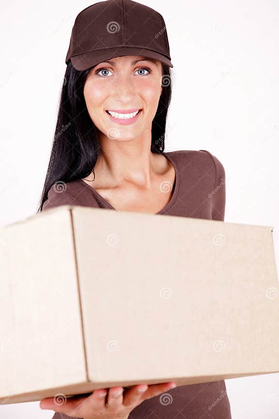 Female Postman with packet stock photo. Image of brown - 10171446