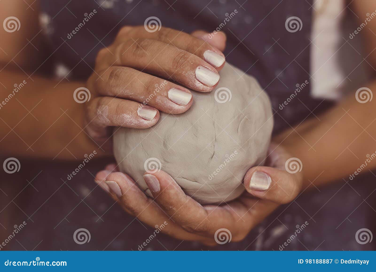Female Potter Hands Holds Clay for Pottery, Selective Focus Stock Image ...