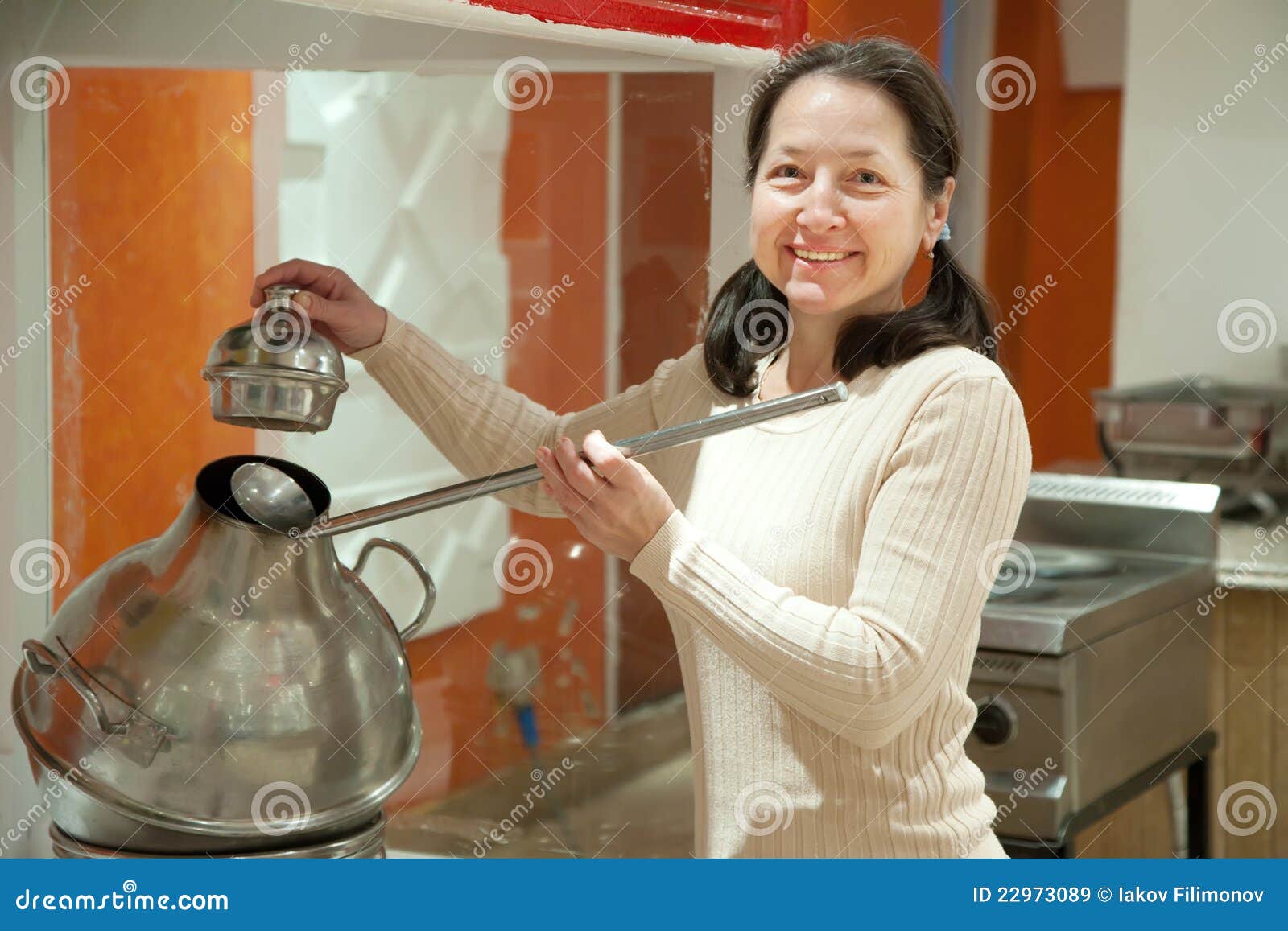 Female pouring the soup stock image. Image of shiny, buffet - 22973089
