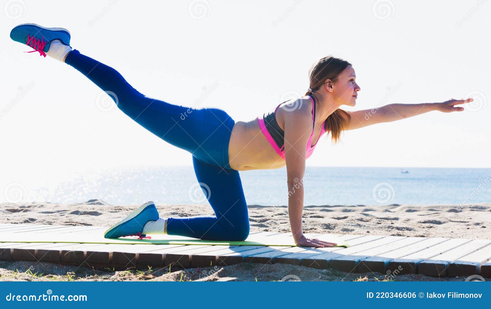 Female is Practicing Set of Stretching Exercises Stock Photo - Image of ...