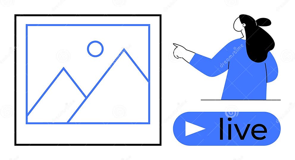 Female Presenter with Live Stream Button and Minimalist Landscape ... Female Presenter with Live Stream Button and Minimalist Landscape ...
