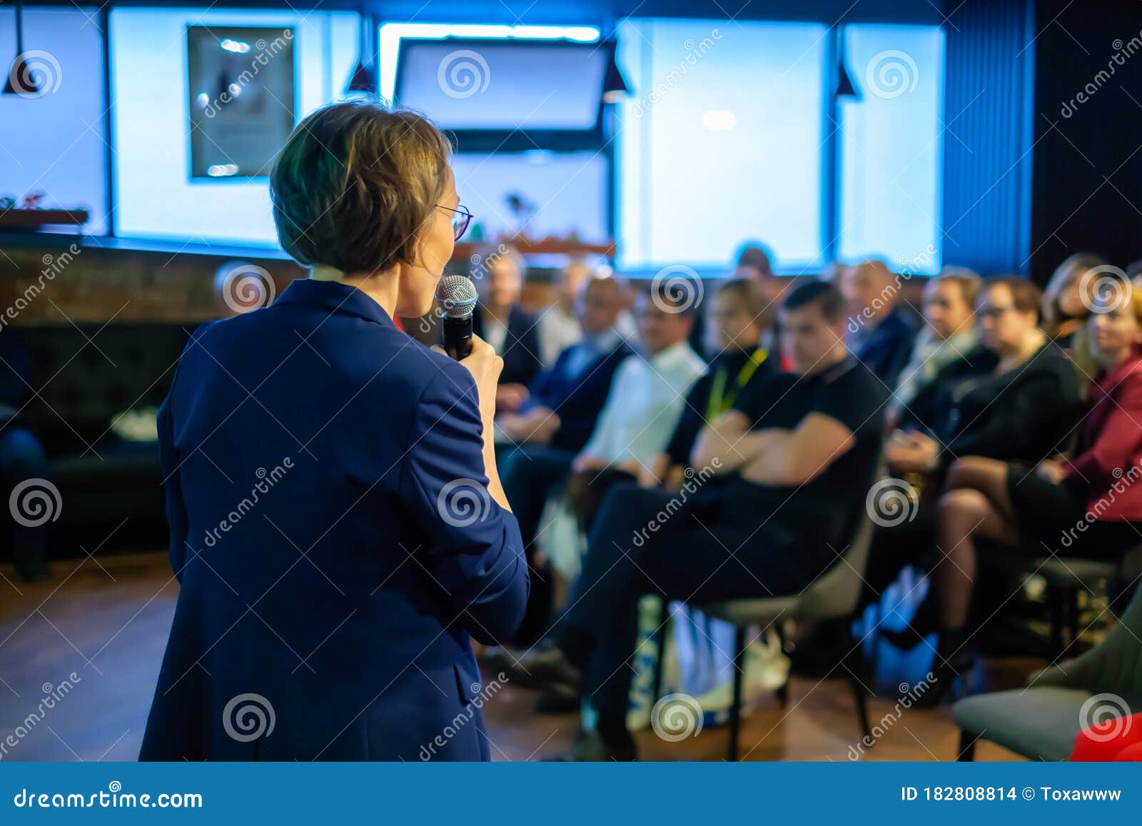 Female Presenter Speaks To Audiences Editorial Stock Image - Image of ...
