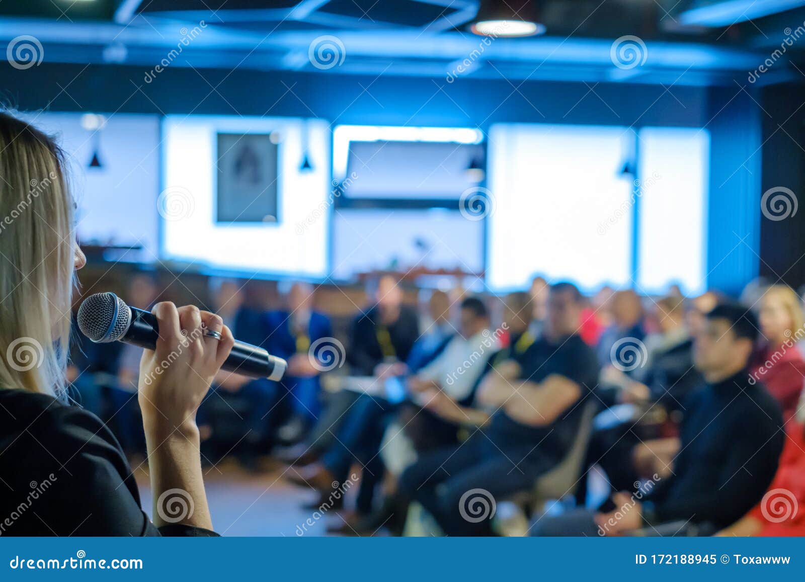 Female Presenter Speaks To Audiences Editorial Image - Image of people ...