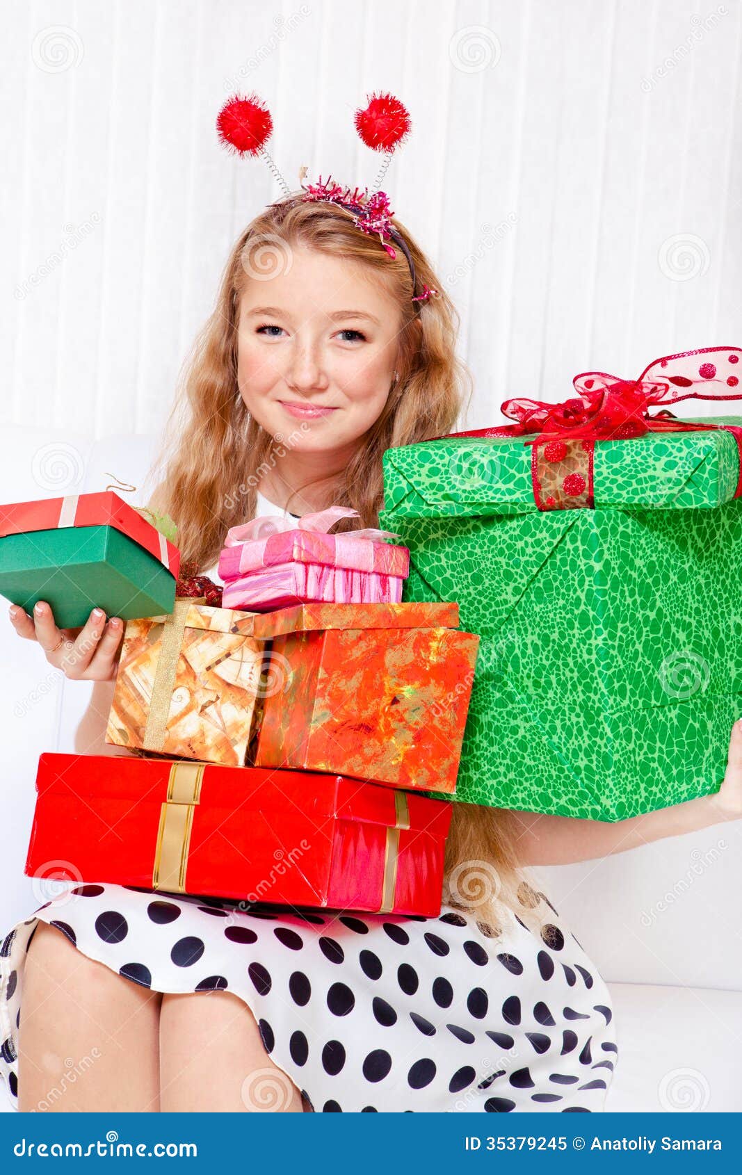 Female with presents stock image. Image of cheerful, portrait - 35379245