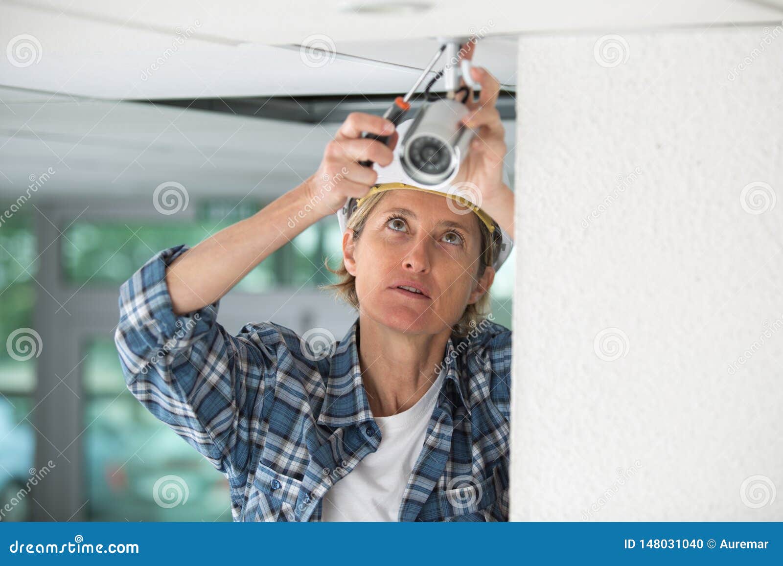 Female Professional Cctv Technician Working Stock Photo - Image of ...