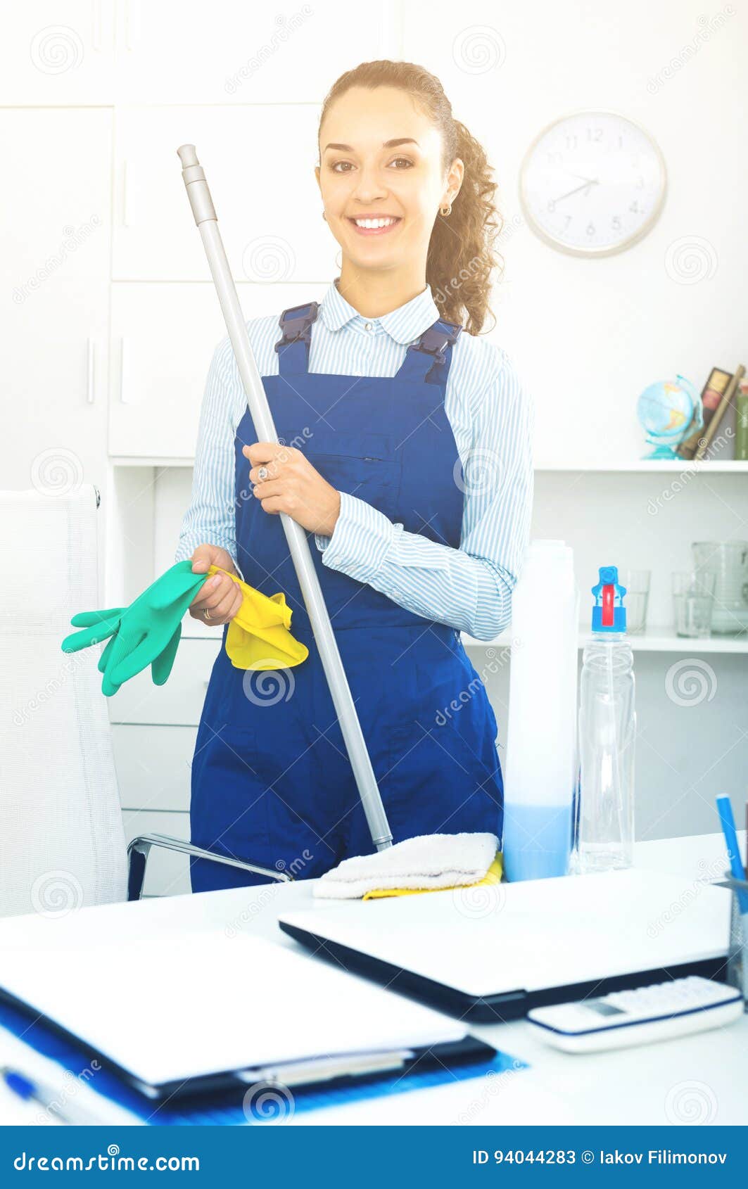 Female Professional Cleaner in Office Stock Image - Image of ...