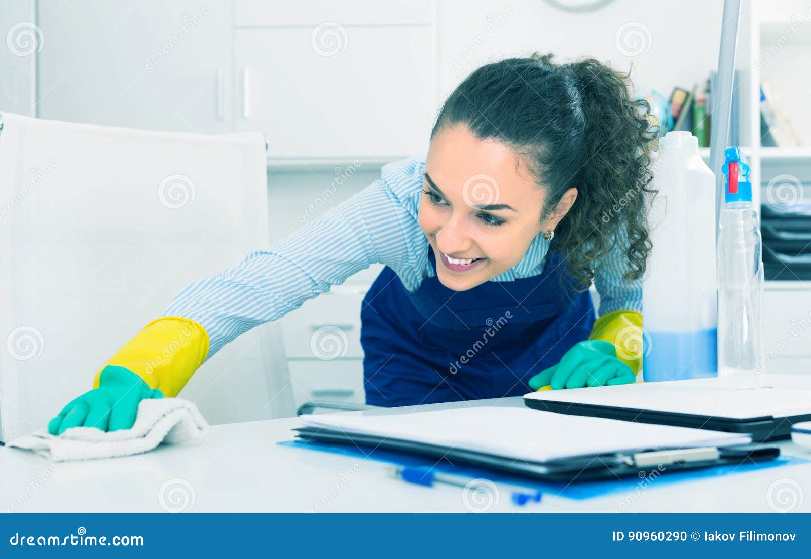 Female Professional Cleaner in Office Stock Photo - Image of scrubwoman ...