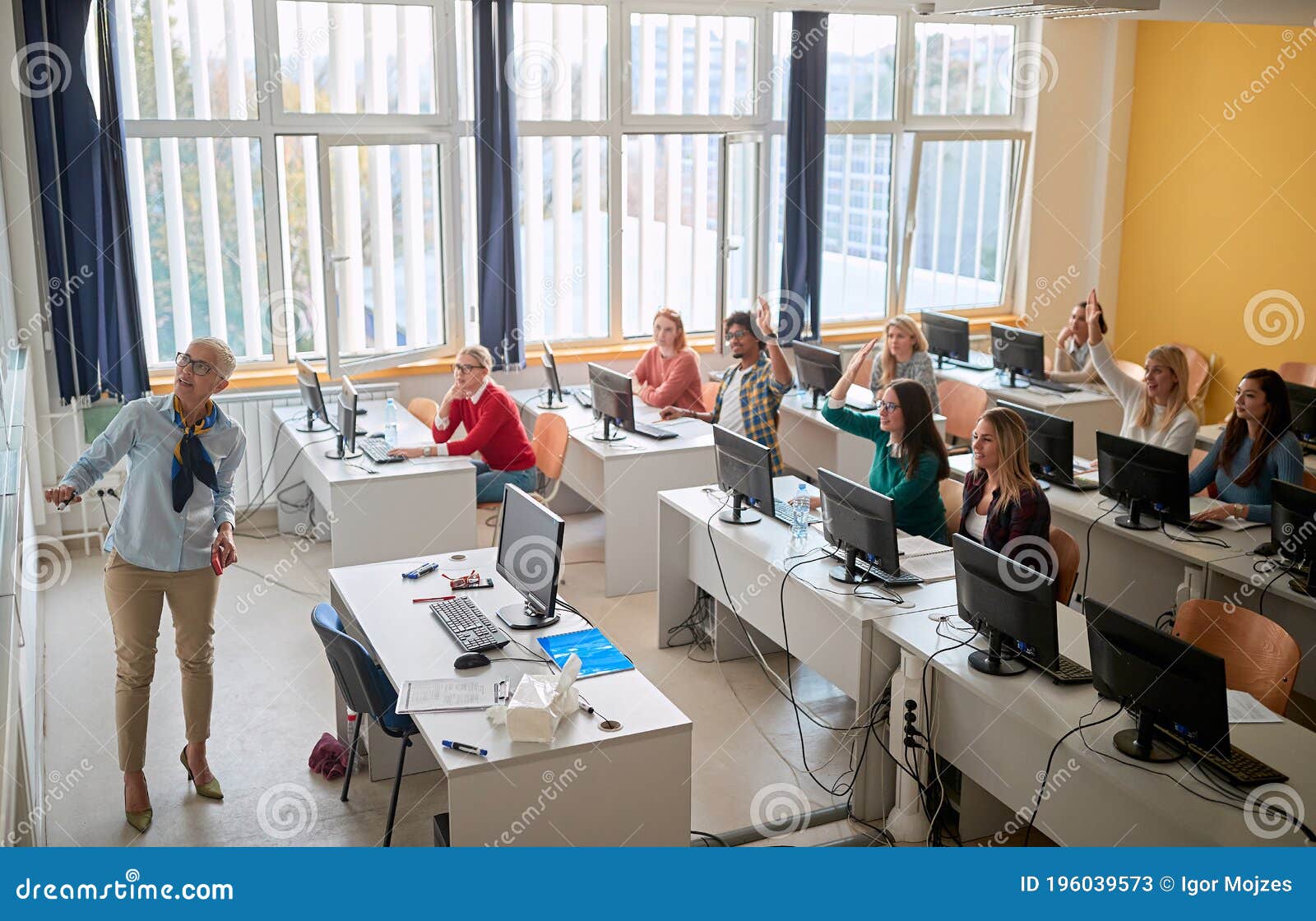 FEmale Professor Lecturing in the University Computer Classroom Stock ...
