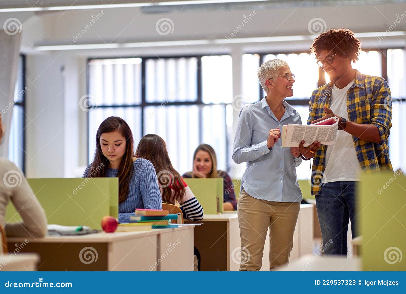 Female Professor Likes Helping Students at a Lecture Stock Image ...