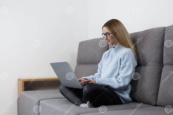 Female Programmer Typing Code on Laptop at Home. Young Woman Coding on ...