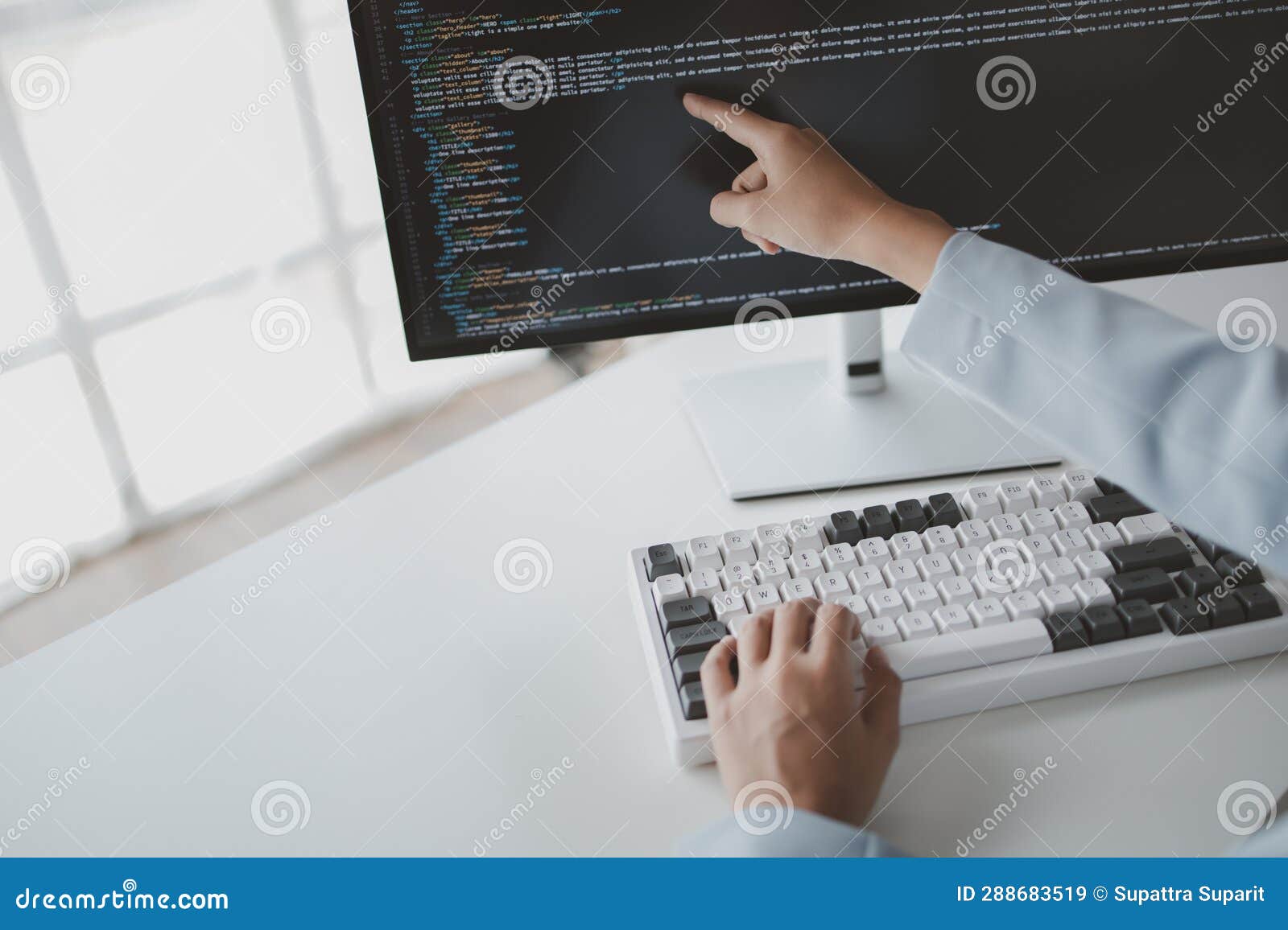 Female Programmer Typing On Computer Keyboard Programmer Designing Custom Computer Programming