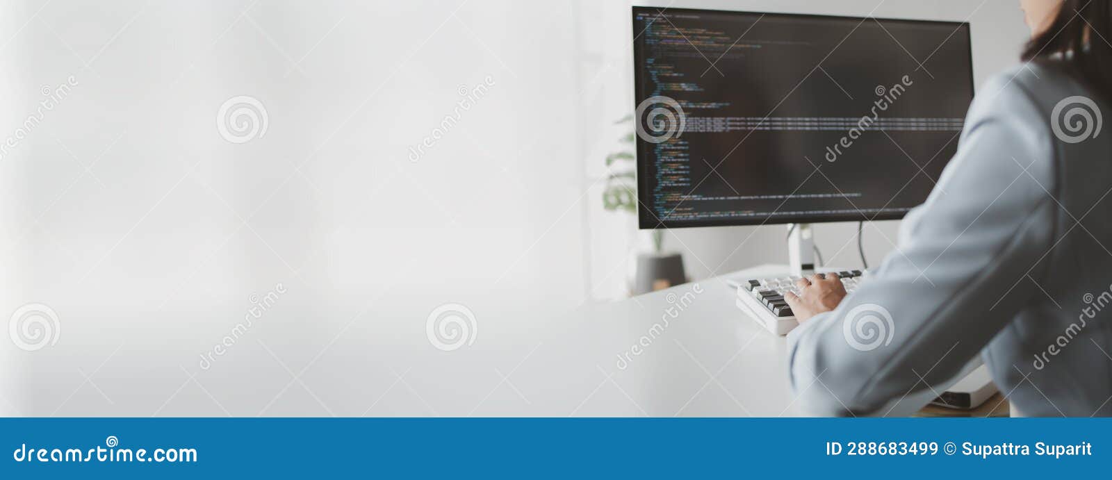 Female Programmer Typing on Computer Keyboard, Programmer Designing Custom Computer Programming ...