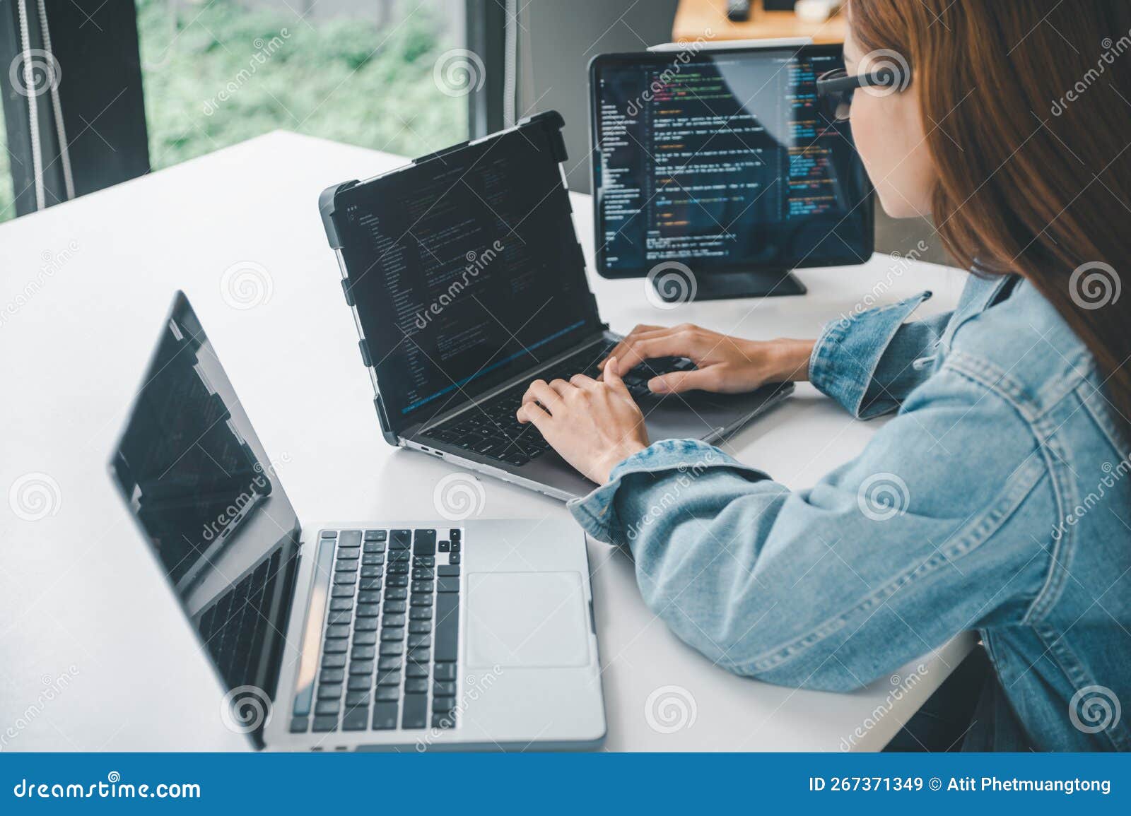 Female Programmer Working on Coding, Software Development and Web ...