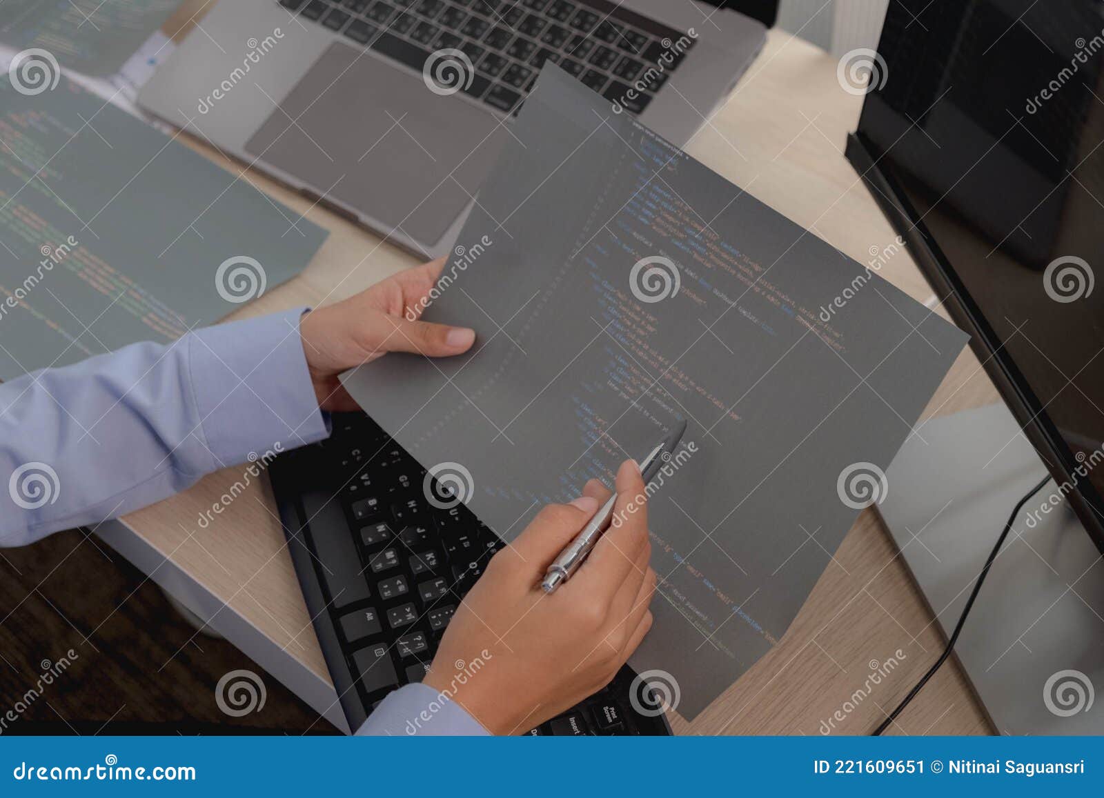 Female Programmer Working on a Computer Planning a Program in an Office ...
