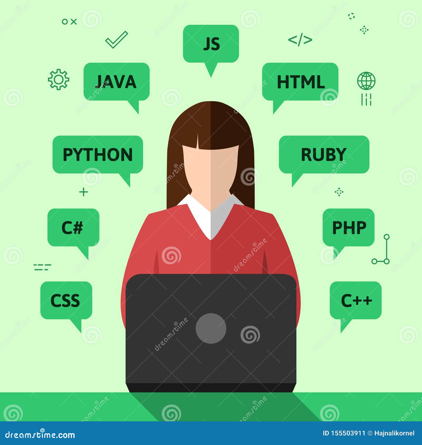 Female Programmer Working on Computer Stock Vector - Illustration of ...