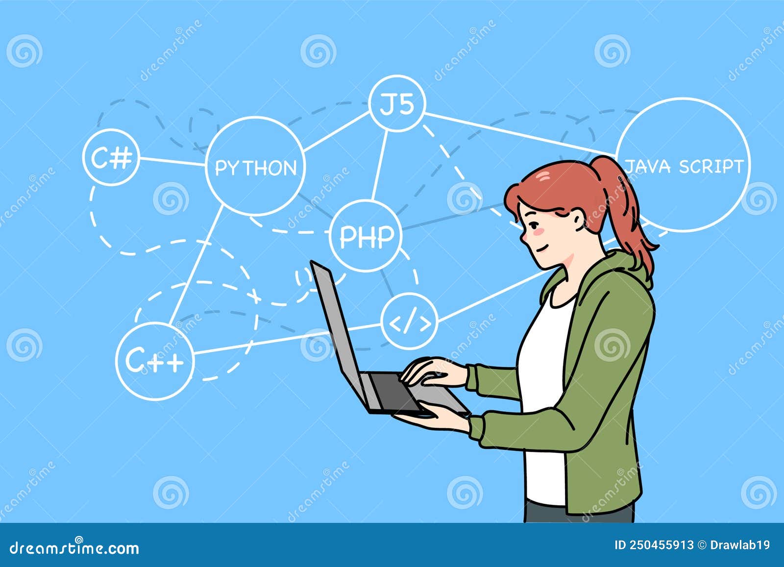 Woman Programmer Writing Codes on Computer Stock Vector - Illustration ...