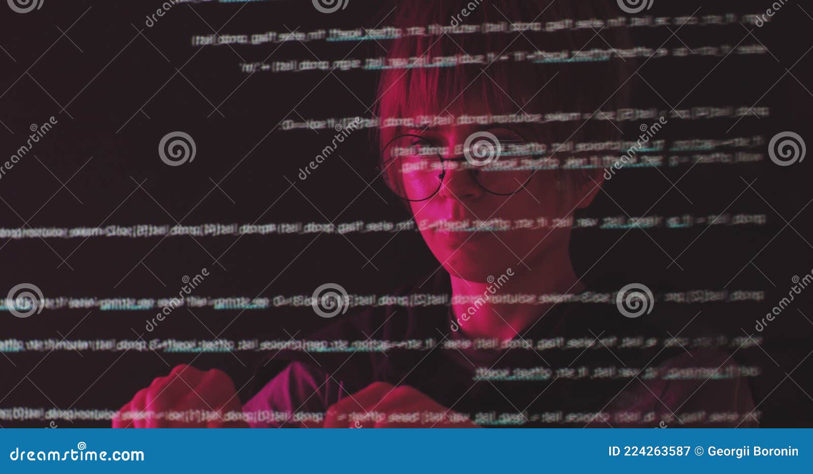 Female Programmer Working, Typing and Coding with Innovation Display with Augmented Reality ...